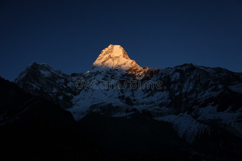 Amazing Lights on Ama Dablam Peak, Nepal Stock Photo - Image of sunset ...