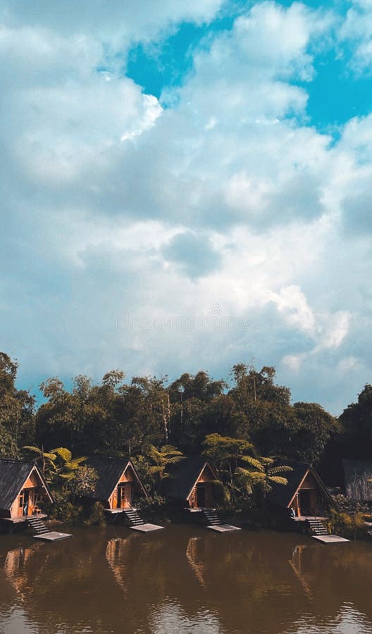 Amazing Look of a River-side Cottage Scenery Stock Photo - Image of ...