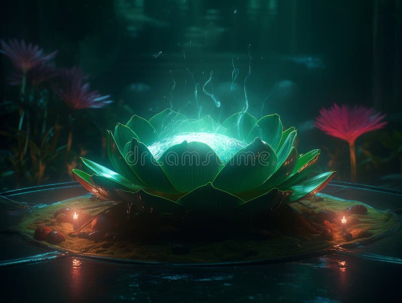 An Amazing Lotus with Neon Light Fire Generative AI Stock Illustration ...