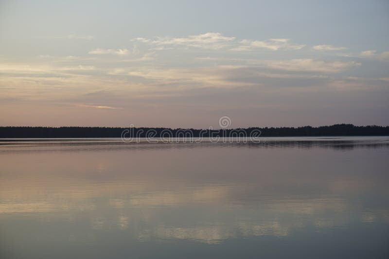 Amazing Magical Sunset on a Forest Lake. Quiet Evening Stock Image ...