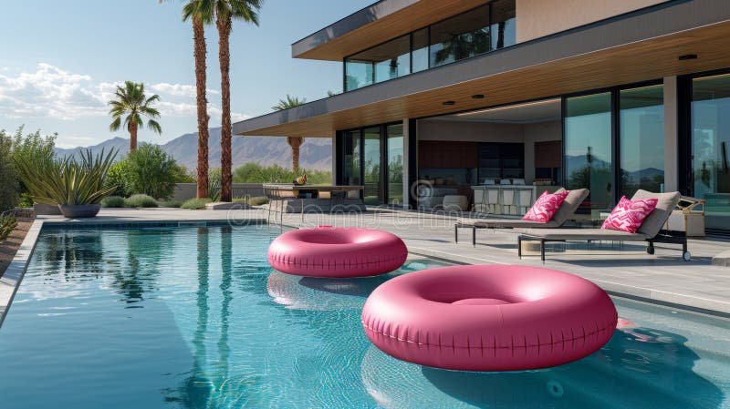 Amazing Modern House with Pool and Mountain Views Stock Illustration ...