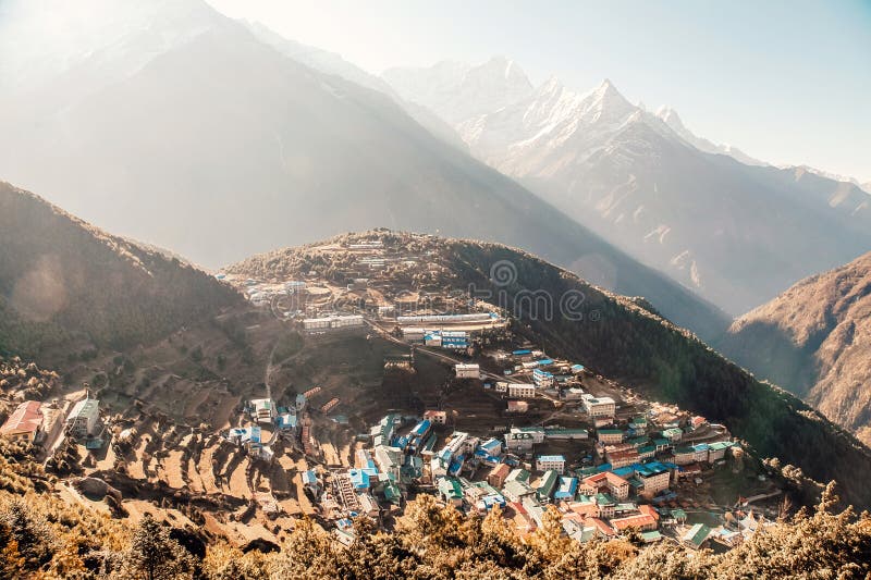Amazing Morning View of Namche Bazaar, Nepal Stock Image - Image of ...