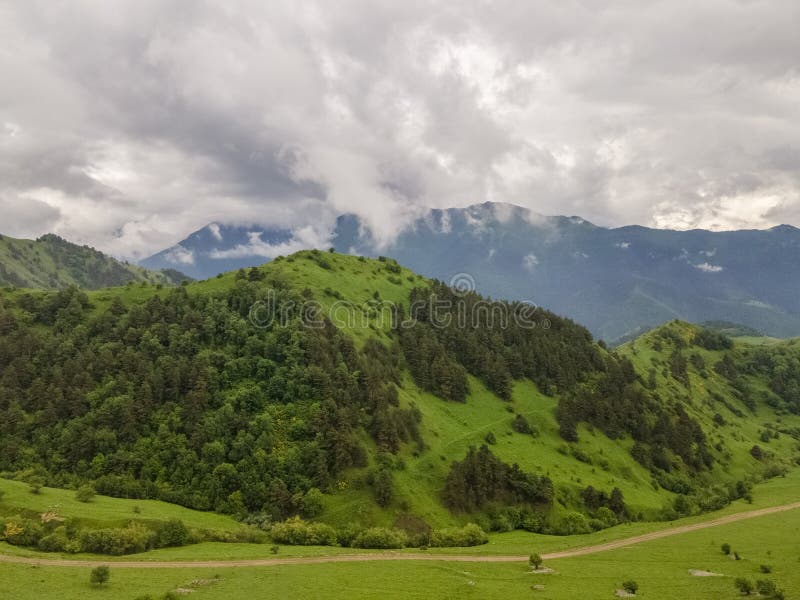 Amazing Mountain Landscape. Beautiful Clouds, Fields, Mountains Stock ...