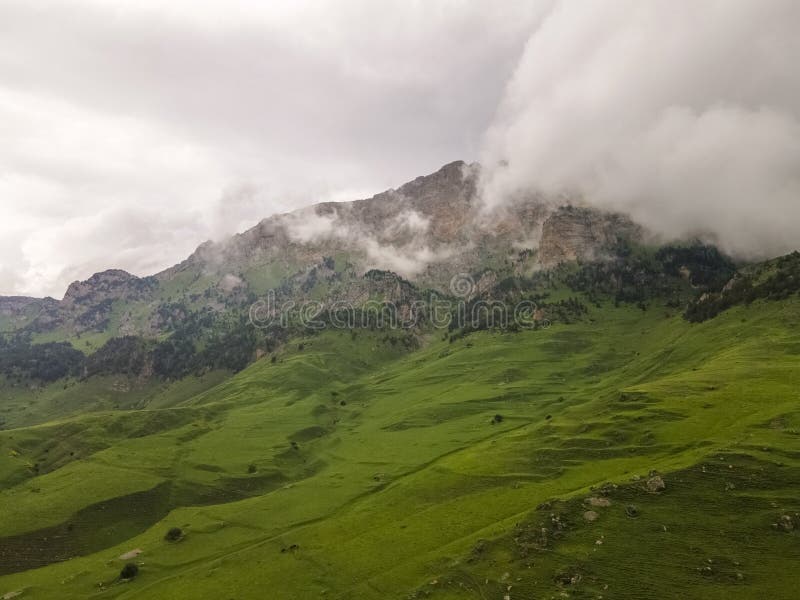 Amazing Mountain Landscape. Beautiful Clouds, Fields, Mountains Stock ...