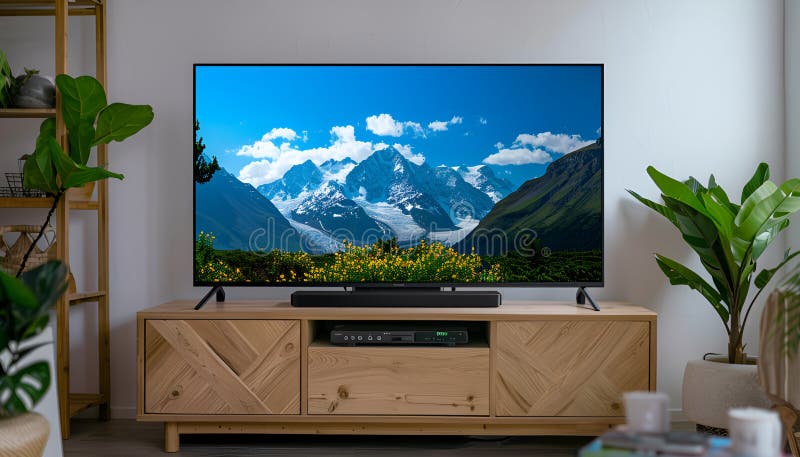 Amazing Mountain Landscape on TV Screen in Room Stock Illustration ...