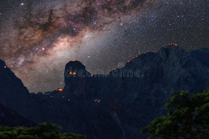 Amazing Mountainous Night View with the Milky Way Stock Image - Image ...