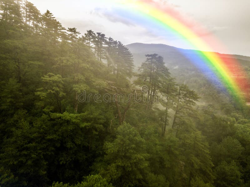 Amazing Nature Landscape after the Rain with Big Rainbow in the Sky S ...