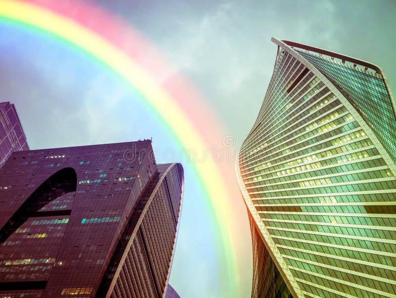 Amazing Nature Landscape after the Rain with Big Rainbow in the Sky S ...