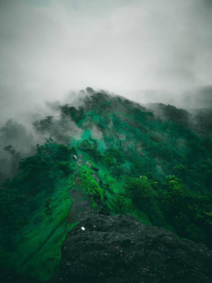 Amazing Nature Mountain Clouds Green Rain Sky Stock Image - Image of ...