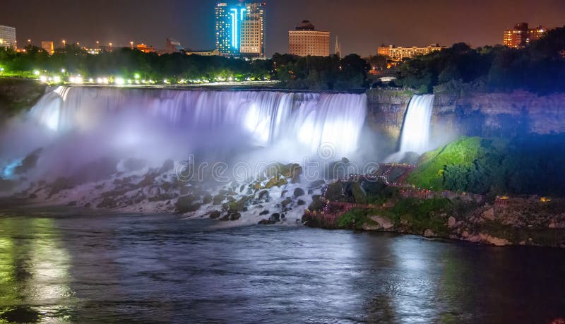 Amazing Night Colors of Niagara Falls, Canadian Side Stock Photo ...