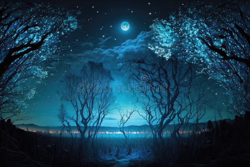 Amazing Night Nature Abstract Forest Stock Illustration - Illustration ...