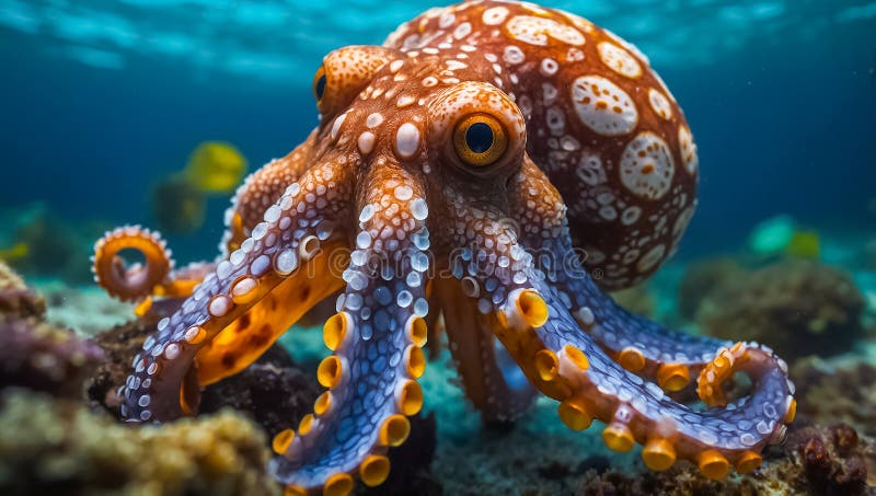 Amazing octopus underwater stock illustration. Illustration of aquatic ...