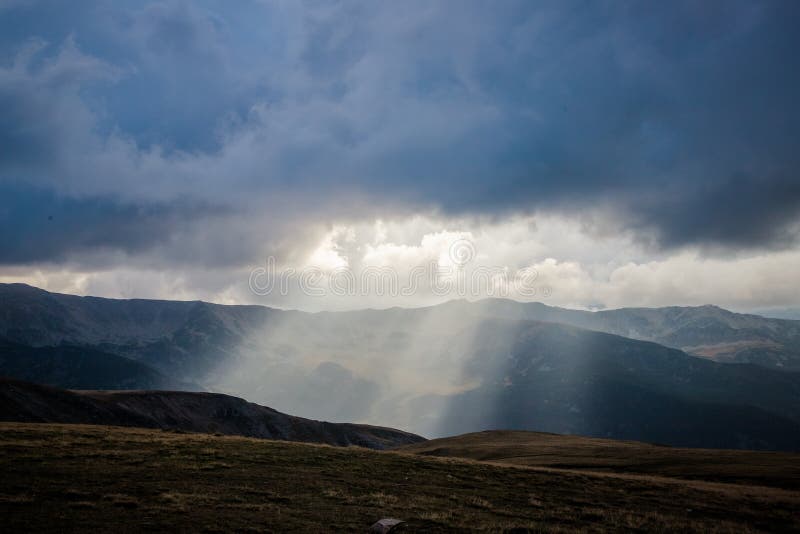 Amazing Panorama of Heavenly Lights at Sunset in High Mountains Stock ...