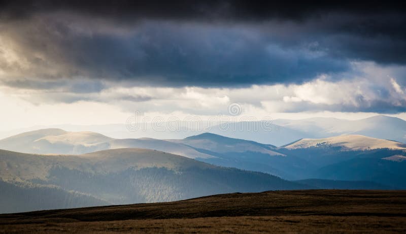 Amazing Panorama of Heavenly Lights at Sunset in High Mountains Stock ...