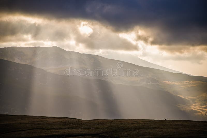 Amazing Panorama of Heavenly Lights at Sunset in High Mountains Stock ...