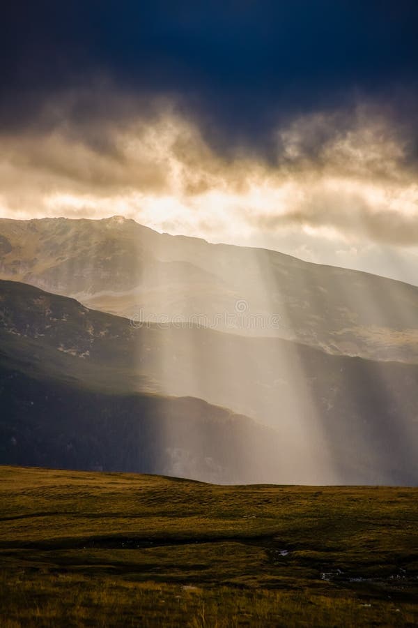 Amazing Panorama of Heavenly Lights at Sunset in High Mountains Stock ...