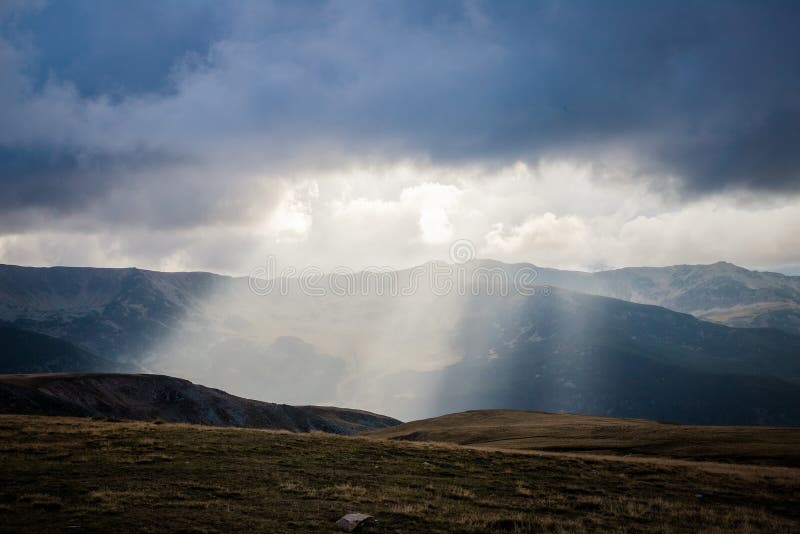 Amazing Panorama of Heavenly Lights at Sunset in High Mountains Stock ...