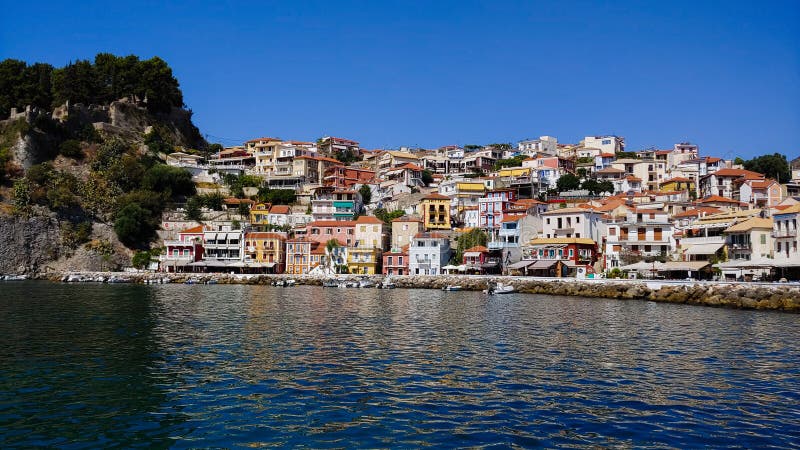 Parga, Epirus - Greece. Panoramic View of Parga Town while Approaching ...