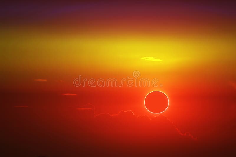 Amazing Phenomenon of Total Sun Eclipse Over Cloud Sunset Orange Sky ...