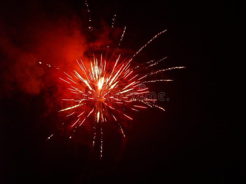 Amazing Red Firework in Night Stock Image - Image of night, foggy ...