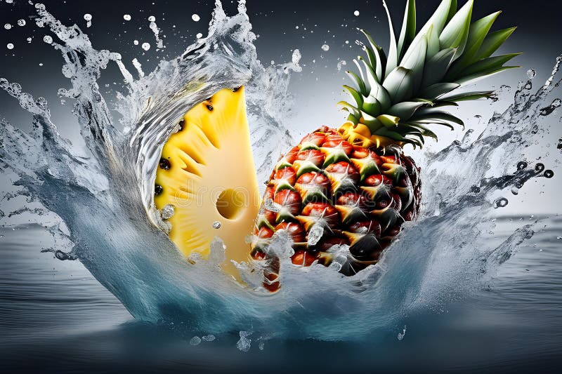 The Amazing Pineapple with Water Splash and Drops Isolated Stock ...
