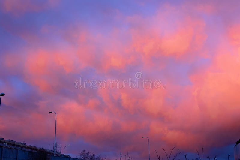 Amazing Pink and Purple Sky after the Rain with a Hint of Rainbow Stock ...