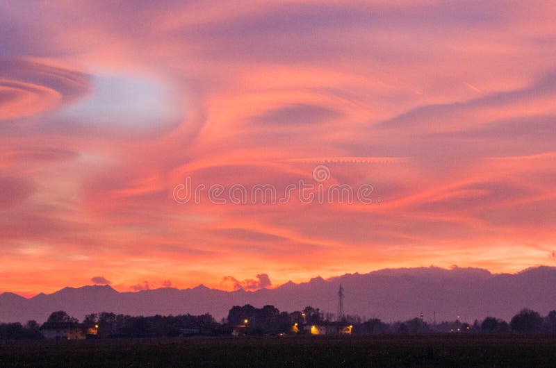 Amazing pink sunset. stock image. Image of shiny, intensive - 104942905