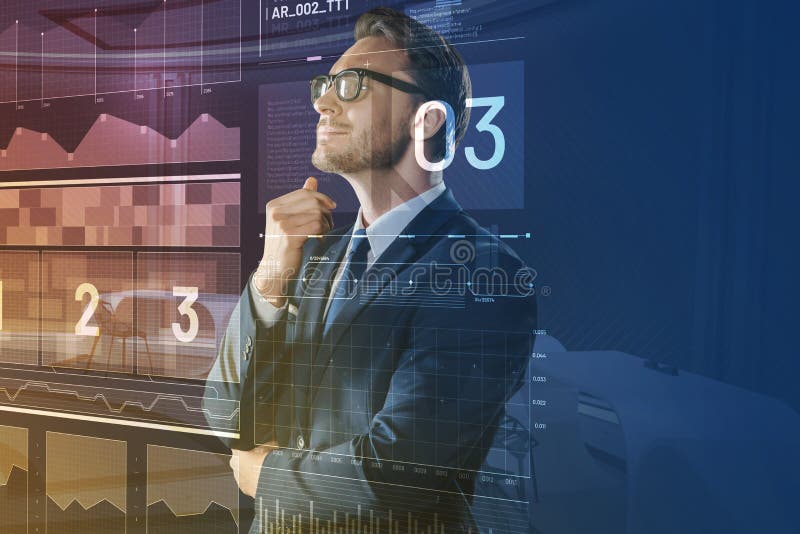 Computer System Analyst Smiling while Looking at the Screen Stock Image ...