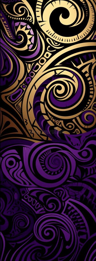 Amazing Purple, Gold and Black Maori Pattern Stock Illustration ...