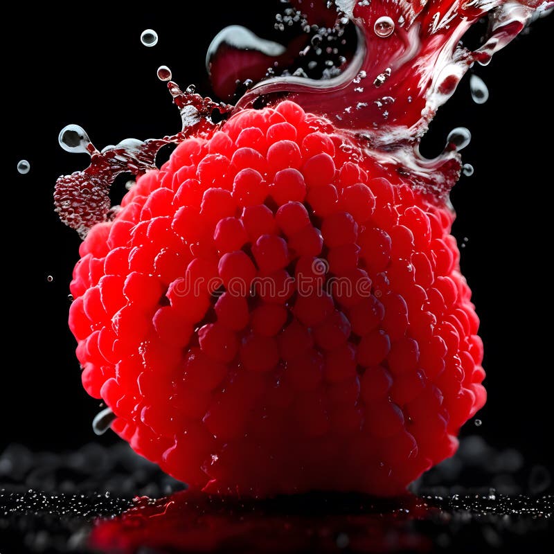 Amazing Raspberrywith Water Splash and Drops Isolated, Generativ Stock ...