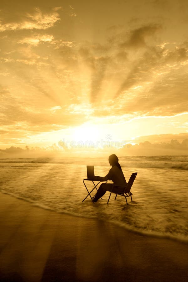 Amazing Rays of Light of Woman Study on Beach Stock Image - Image of ...