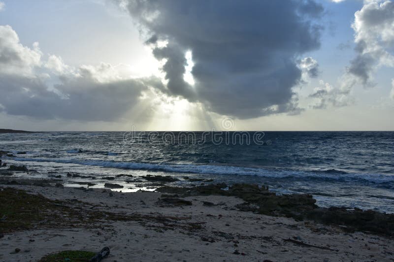 Amazing Rays of Sun Shining through Clouds on Ocean Stock Image - Image ...