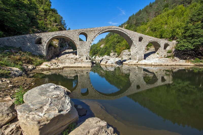 Amazing Reflection of Devil S Bridge in Arda River, Bulgaria Stock ...