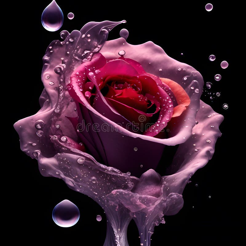 Amazing Rose with Water Splash and Drops, Generative Ai Stock ...