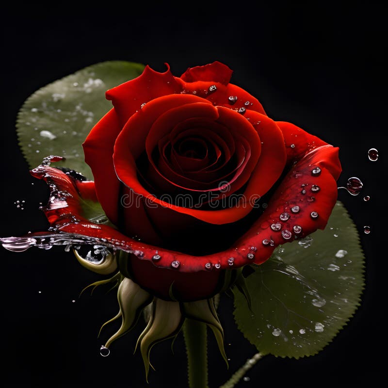 Rose with Water Splash and Drops Isolated, Generative Ai Stock ...