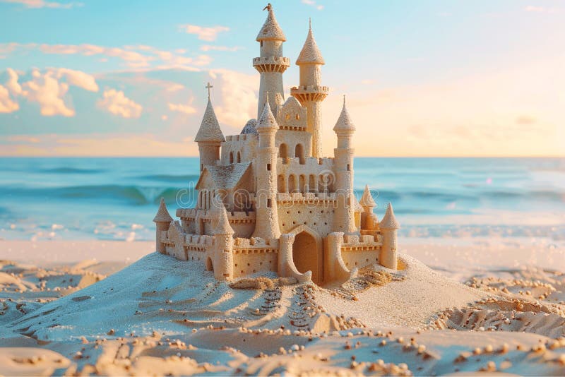 Amazing Sandcastle on a Beach Stock Illustration - Illustration of ...