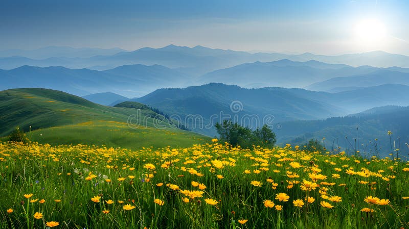 Amazing Scenery in Summer Mountains. Lush Meadows in Glorious Evening ...