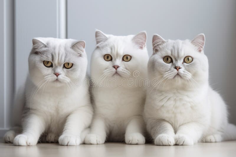 Amazing Scottish Fold White Cats Looking at Camera Stock Image - Image ...
