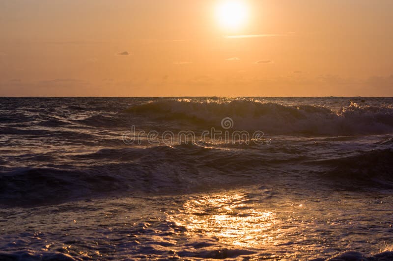 Amazing Sea Sunset, the Sun, Waves, Clouds Stock Image - Image of ...