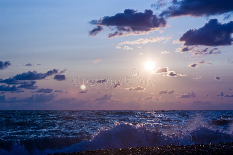 Amazing Sea Sunset, the Sun, Waves, Clouds Stock Photo - Image of ...
