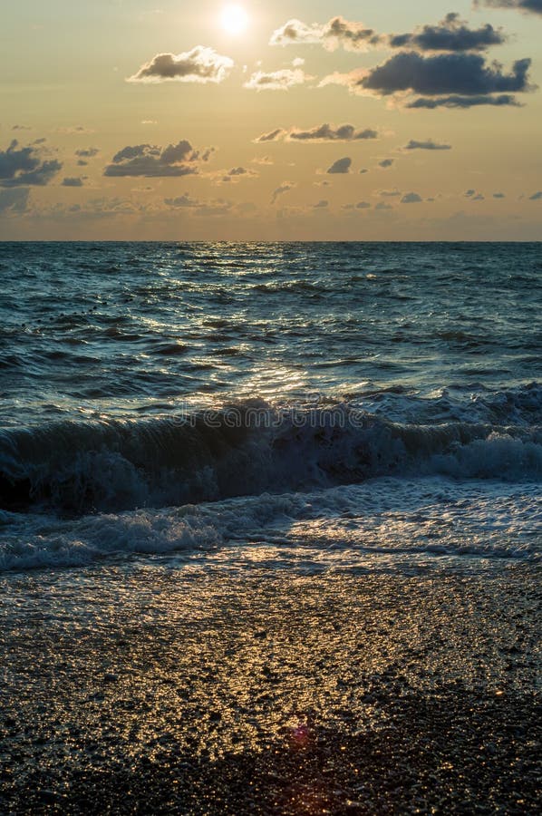 Amazing Sea Sunset, the Sun, Waves, Clouds Stock Photo - Image of ...