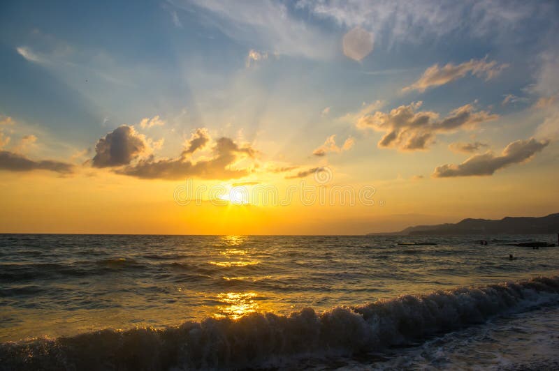 Amazing Sea Sunset, the Sun, Waves, Clouds Stock Image - Image of dawn ...