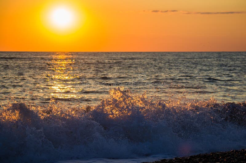 Amazing Sea Sunset, the Sun, Waves, Clouds Stock Image - Image of ...