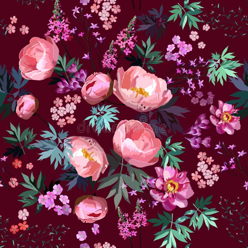 Colorful Floral Pattern. Bright Flowers Wallpaper Stock Illustration ...