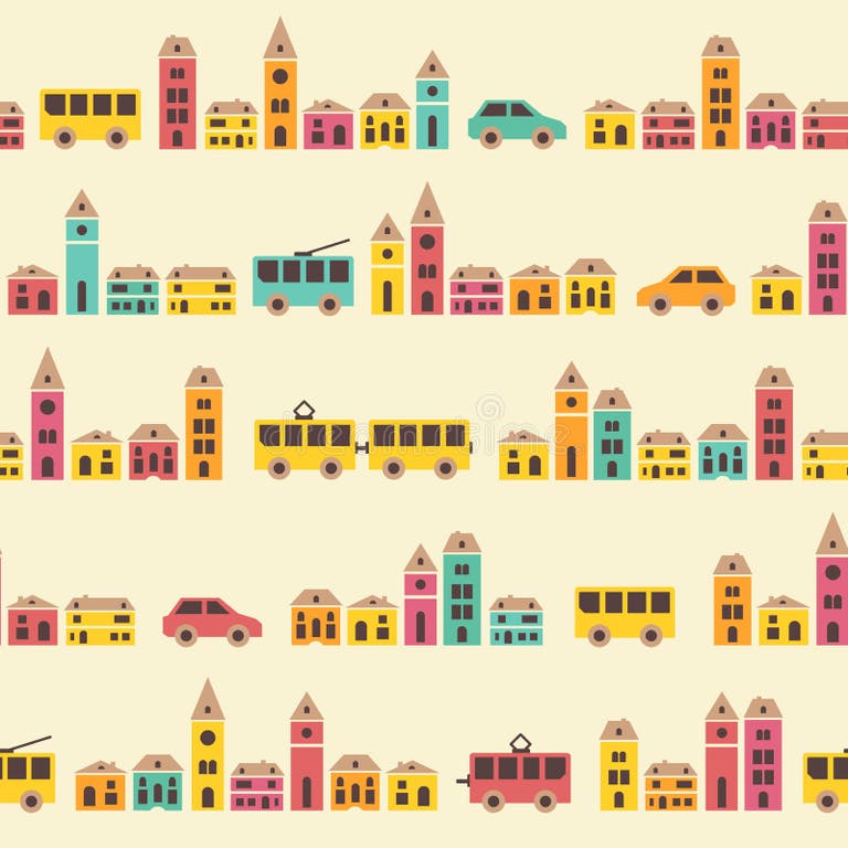 Amazing Seamless Vintage Pretty Town Pattern Stock Vector ...