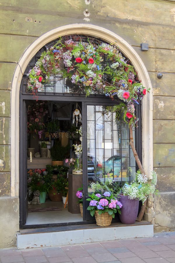 Amazing Shop Window of the Flower Shop in an Old Building Stock Image ...