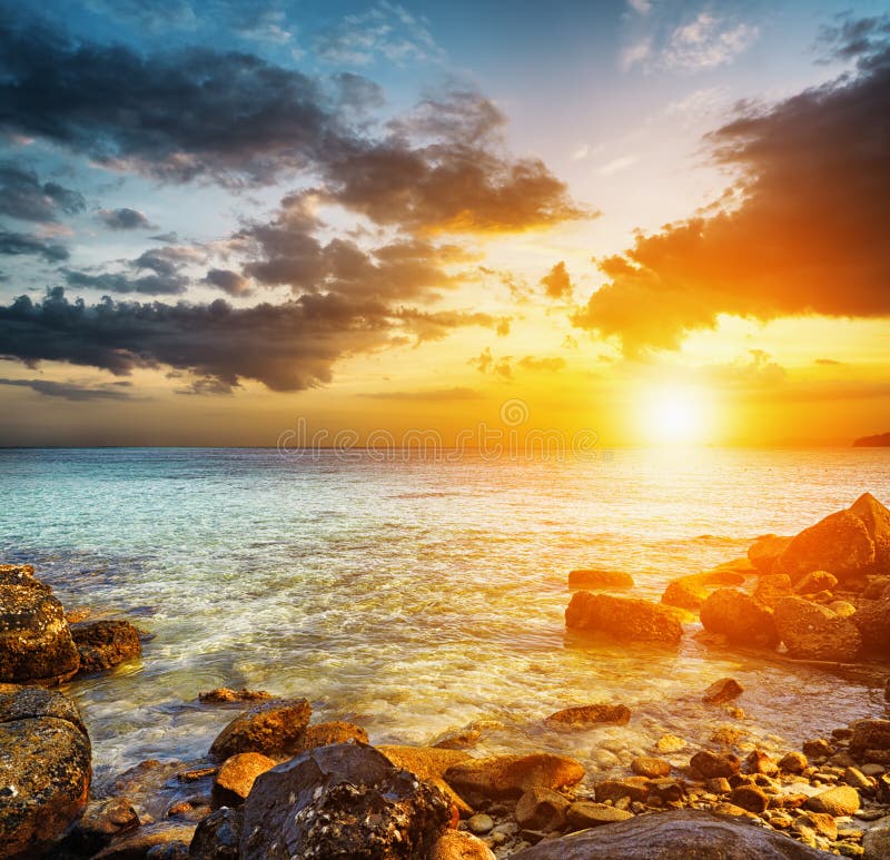 Amazing Sky Over the Sea. Sunset Landscape Stock Image - Image of beach ...