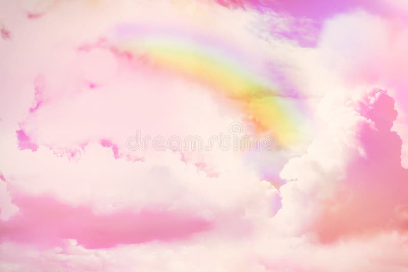 Amazing Sky with Rainbow and Fluffy Clouds, Toned in Unicorn Colors ...