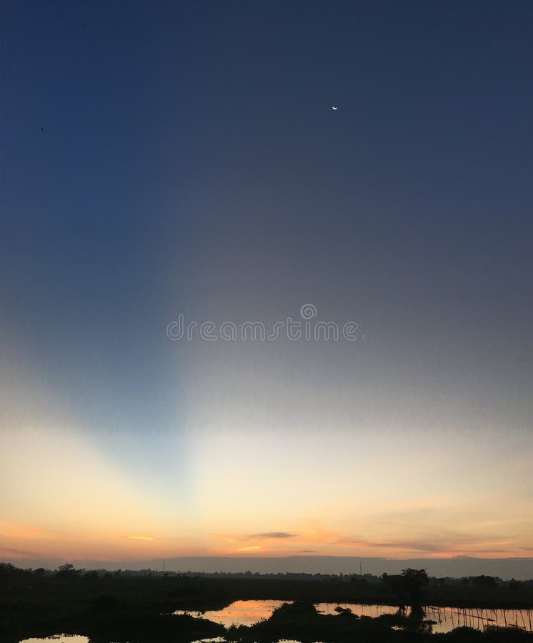 Amazing Skylights and Moon in the Morning Stock Image - Image of ...
