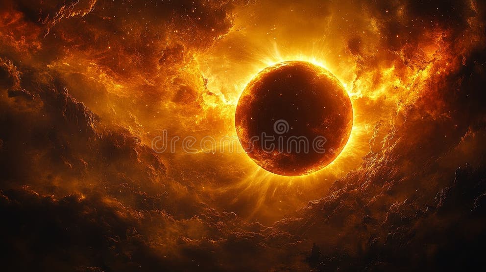 Solar Eclipse with Yellow Light in the Outer Space Sky Stock ...